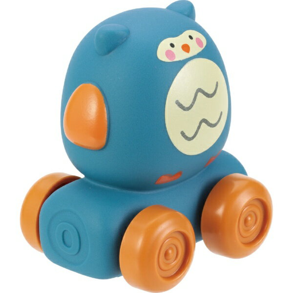 ぷにぷにした鳥の形のミニカーです。 2色取り混ぜ商品です。種類はお選びいただけません。 商品サイズ：60×50×76mm セット内容：本体のみ 1個重量：33g 材質：ABS、TPR 1個包装形態：袋入り