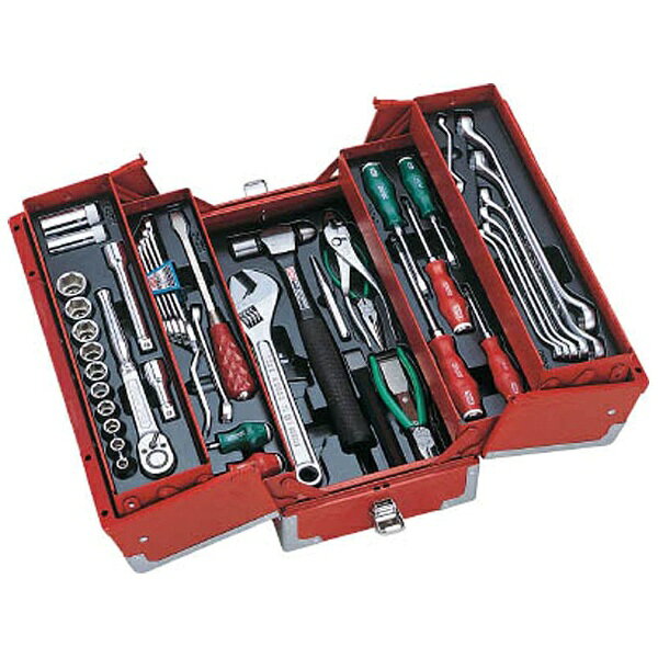 ■自動車整備向けに欠かせない工具を厳選した工具セットです。■天面フラットV形3段式メタルケース、全段プラスチックトレー付きです。【用途】・オートメカニック用。・主に自動車の組み立て・整備に。他にもあらゆる分野で活躍しています。【仕様】・ケー...