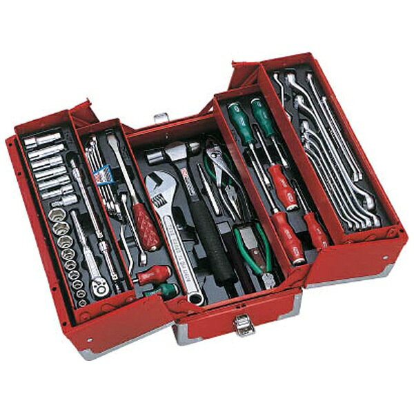 ■自動車整備向けに、欠かせない工具を厳選した工具セットです。【用途】・オートメカニック用。・主に自動車の組み立て・整備に。他にもあらゆる分野で活躍しています。・自動車整備用。【仕様】・ケース色： レッド・ケース寸法（mm）間口： 433・ケ...