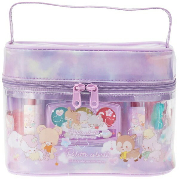 かわいい動物たちのメイクバッグの中にはコスメや雑貨がいっぱい！3色のアイシャドウパレット、リップグロス、リップスティック、水性ネイルカラーやリボン型のヘアゴムなど盛りだくさん。初めてのメイクにもおすすめです。おうちでもお出かけでもメイクをし...