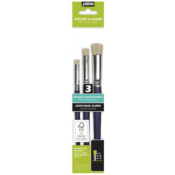 ■毛腰の強い白豚毛を使用したステンシル筆　3 本セットテキスタイルへのステンシルにも向けています。■0■短軸。■（品番： 951190の後継品）筆の持ち手に使用されている木軸は、FSC 認証＊された木材のみを使用しています。【用途】・シルク...