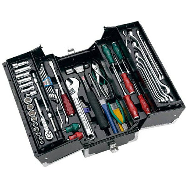 ■自動車整備向けに、欠かせない工具を厳選した工具セットです。【用途】・オートメカニック用。・主に自動車の組み立て・整備に。他にもあらゆる分野で活躍しています。・自動車整備用。【仕様】・ケース色： マットブラック・ケース寸法（mm）間口： 4...