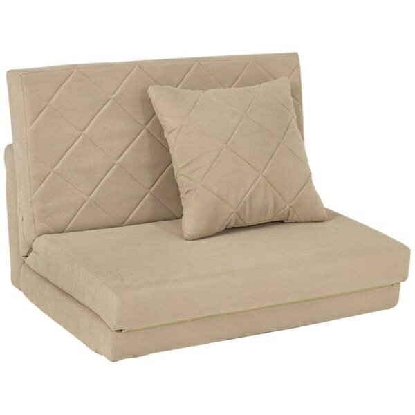 座面を広げると簡易ベッドに。コンパクトサイズでワンルームにも置きやすく、背もたれのキルティングデザインが可愛いソファベッド。