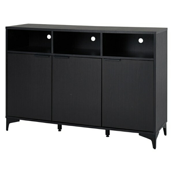 木目調の本体とアイアンの脚部のコンビがおしゃれなキャビネット（幅120cm）。すぐに取りたいものを置けるオープン部と生活感をスッキリ隠せる扉収納が魅力的。■オープン収納すぐに手に取りたいものの収納に便利です。コード穴付きなので充電ステーショ...