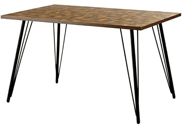 温もりのある木目調デザインとシンプルなアイアンが特徴のダイニングテーブル。3本のアイアンが重なった抜け感のある脚は空間を広くスタイリッシュに演出。天板には木目調のメラミン化粧合板を使用。耐久性が高く汚れにも強いので、お手入れも簡単で衛生的。...