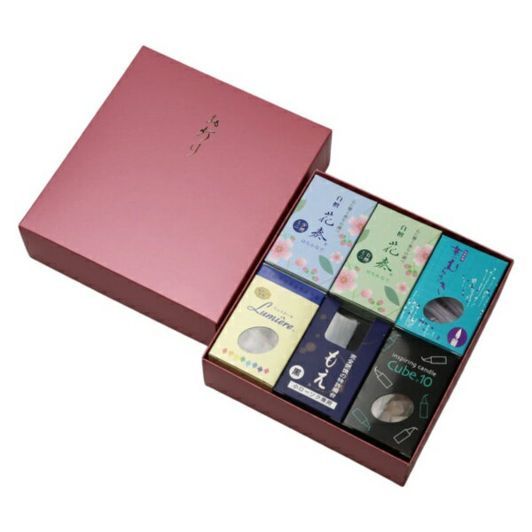 特許技術による安全設計の燭台「もえ」に、用途や趣の異なるローソク3種と、本格的な白檀香を楽しめるお線香2種(有煙・少煙)を組み合わせた、安心・高品質な進物用ギフトセットです。