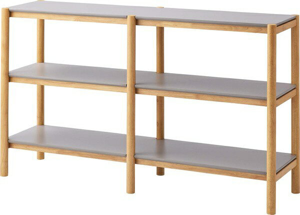 ナチュラル×グレーのやさしい配色が印象的なシェルフ。木目を活かしたナチュラルなフレーム部分と、絶妙なくすみグレーの棚板のコントラストがやさしい印象を与えてくれます。オープンタイプでディスプレイの幅も広がります。印象的な配色デザイン。汚れもサ...