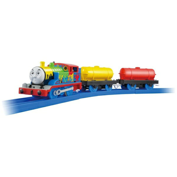 きかんしゃトーマスの大人気キャラクター「トーマス」のプラレールが3両編成で登場！ペンキ運搬の仕事中にペンキを全身に浴びてしまい、カラフルになっちゃって不機嫌なトーマスだよ。■3両編成でそれぞれ連結、切り離しが可能。■1スピード・スイッチOF...