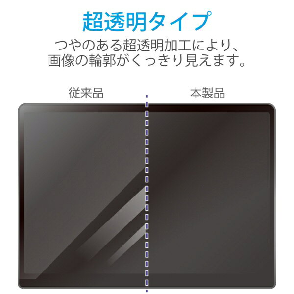 画面を傷や汚れから守る、超透明タイプの画面保護フィルムです。 つやのある超透明加工により、画像の輪郭がくっきり見えます。 時間の経過とともに気泡が目立たなくなる、特殊吸着層を採用したエアーレス加工を施しています。 小さな気泡ができたときには...