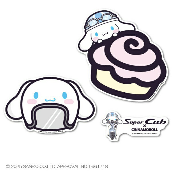 スーパーカブとサンリオキャラクターコラボのビッグサイズステッカー