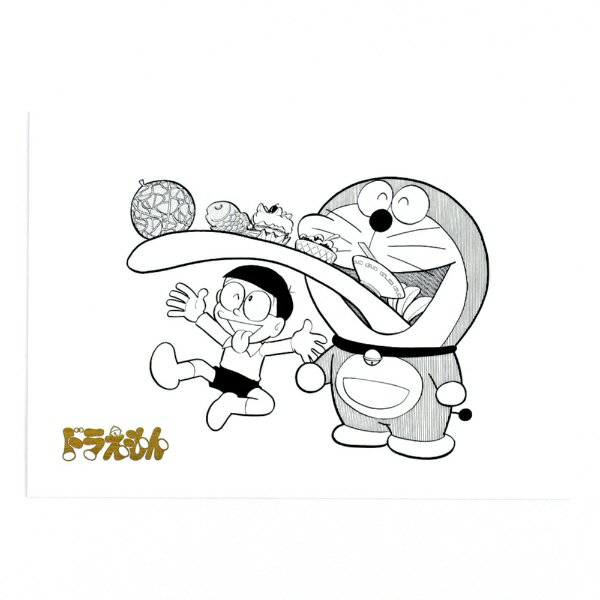 ドラえもんのコミックの扉絵を用いたポストカード。原作コミックならではの魅力がつまったデザイン。手触りのいい紙を使用し、ロゴ部分には金箔押しを施しています。宛名面には、作中の印象的な場面のイラストをデザインしています。(C)Fujiko-Pro