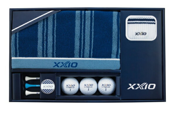 XXIOハイパーリバウンドドライブのボールギフト。【内容】ボール(HYPER RD/ホワイト)×3タオル×1ソックス×1マーカー×1ウッドティ×3(ホワイト2本、ネイビー1本)【素材/サイズ】ウォッシュタオル：綿100%・約340×360m...