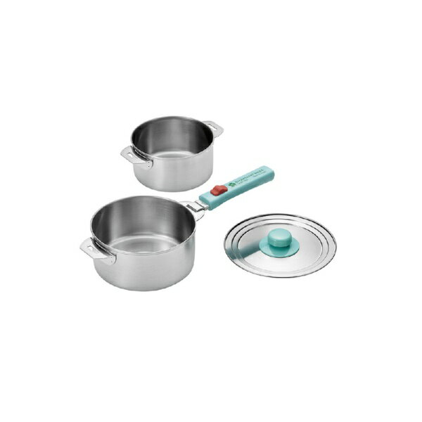 ●本体は食洗器可。●オール熱源対応。●商品サイズ（約）：ステンレス鍋14cm／195×145×鍋深さ73mm、ステンレス鍋16cm／215×165×鍋深さ78mm、着脱ハンドル／175×32×27mm、兼用蓋14〜16cm用／φ182×H1...