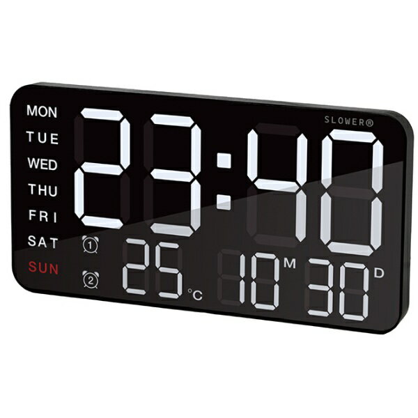 置き掛け兼用に最適なサイズ感！電池使用時は消費を抑える為常時表示は行いません。センサーが音を感知して自動で表示を行い、10秒後に消灯します。画面表示が消えてもアラームなどの機能は持続します。USBアダプター使用時は常時点灯します。