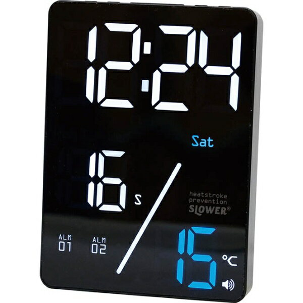 LEDの色と音で高温になりすぎた室温を警告します。電池使用時はボタン操作により表示と自動消灯。室温の変化により温度表示色が変わります。17℃以下は青色。18℃〜27℃は緑色。28℃以上はオレンジ色、32℃以上は赤色。