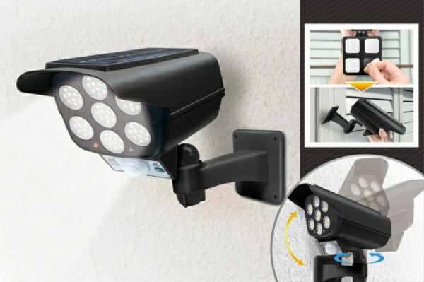 ソーラー充電式のダミーカメラ型センサーライト。 本物の監視カメラのような外観と、強力なLEDライトによる自動点灯で、設置場所の周囲をまるでカメラで監視しているかのよう。 昼間は太陽光で自動充電し、暗くなるとセンサーが感知してライトが自動点灯...