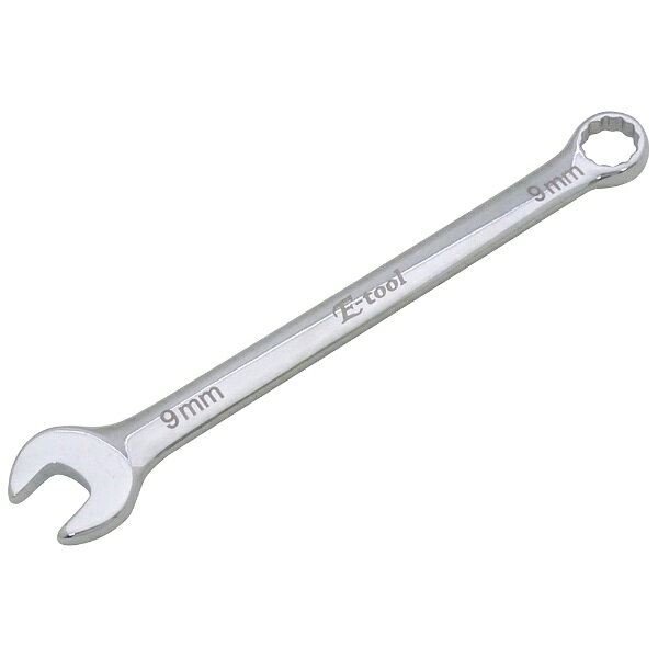 「E-tool」ロゴ入りのコンビネーションレンチ。スパナとメガネレンチのコンビ●長さ：130mm●重量：30g●材質：丈夫なクロムバナジウム製●片口とメガネのコンビネーションレンチ
