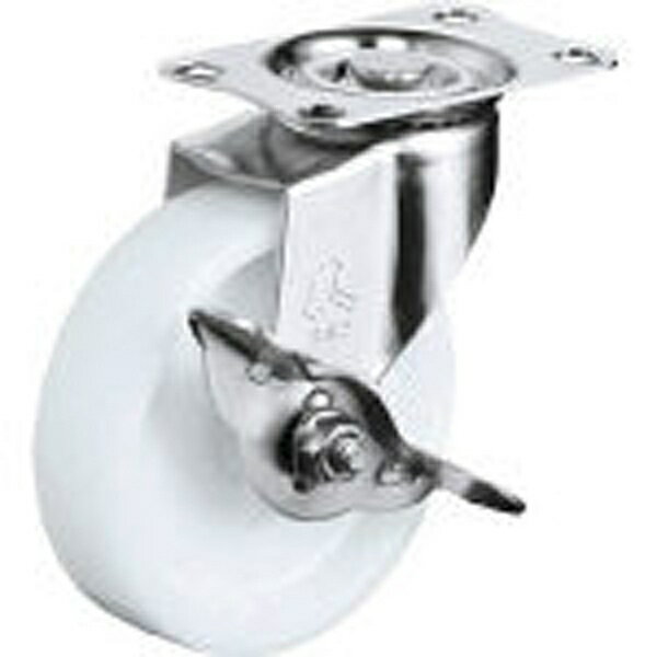 ■耐蝕性、耐水性に優れたオールステンレス製です。【用途】・水周り・食品・水産関係に多く使われています。【仕様】・許容荷重（daN）： 60・許容荷重（kgf）： 61.2・車輪径D（mm）： 100・車輪幅（mm）： 25・取付高H（mm）...