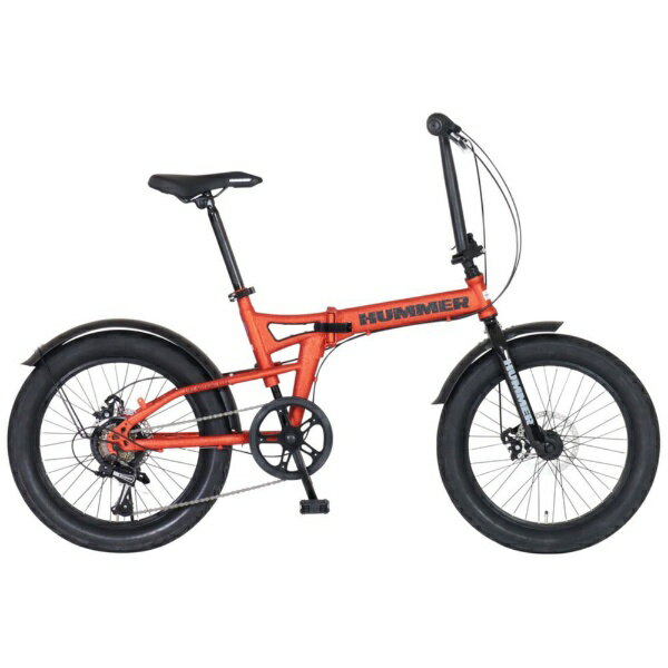 力強いHUMMERフォールディングファットバイク20×3.0の太いタイヤを装着、ディスクブレーキ、6段変速モデル、英式バルブ仕様■COMPACT FOLDING　工具不要で、簡単に折りたたみ可能。　車のトランクや室内にもコンパクトに収納でき...