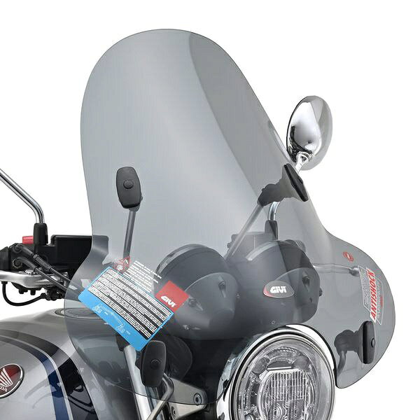 GIVI製大型ユニバーサルスクリーン、H500×W615mm。フロントフォークΦ27-Φ51とバーハンドルΦ22.2/Φ25.4両対応の4点持構造です。GIVI製ユニバーサルシリーズA650の大型サイズで、フロントフォークΦ27mmからΦ5...