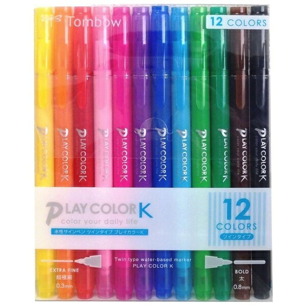 PLAY COLOR Kもっと可愛い色！いつまでもキレイな線！新スタンダードプレイカラー水性カラーサインペンのロングセラー「プレイカラー」に細書きタイプの新シリーズが登場です。1本で色々な筆記ができる超極細芯と新太芯のツインタイプ。新色12...