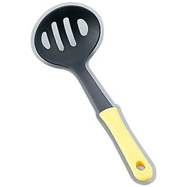 ミニキッチンシリーズの「穴明きお玉」■3色（2019年4月現在）　赤・黄・黒があります。料理などに応じて使い分けができて便利です。　※この製品は黄色になります。