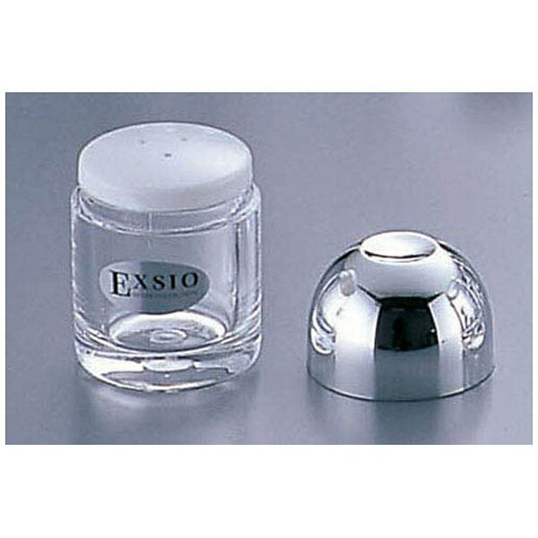 台和のエクシオシリーズ塩コショウ入れです。メタクリル樹脂製の本体と、ABS樹脂メッキのフタ、EVA樹脂の中ブタを使用しています。耐熱温度は70度です。