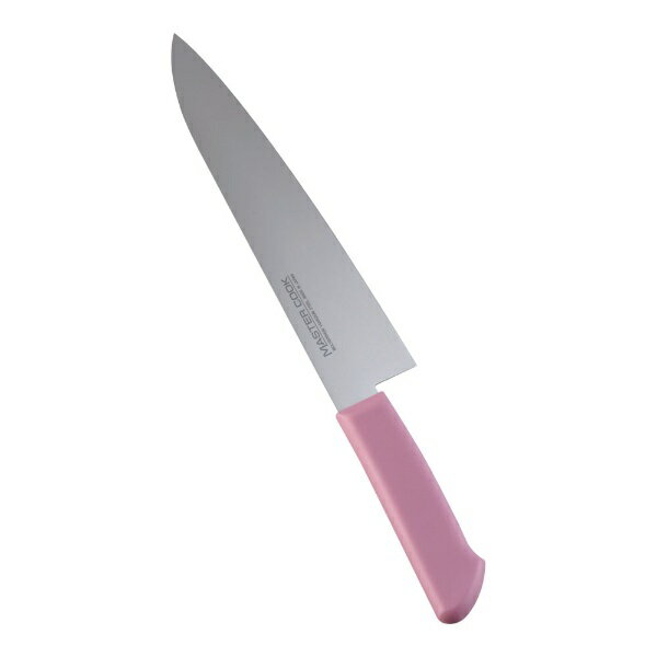 衛生管理に便利なカラー包丁、マスターコックシリーズの「牛刀」■包丁の仕様・形状：牛刀（洋刃）型・刃型：両刃・刃渡りサイズ：24cn・ハンドルの色：ピンク■衛生管理に便利な6色　ホワイト・ブルー・グリーン・ブラウン・ピンク・イエローがあります...