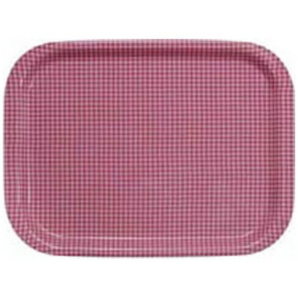 橋本達之助工芸のRトレーは、FRP樹脂製で耐熱温度110℃、抗菌仕様の角型トレーです。Sサイズはチェックピンクで、持ち手のないデザインです。ノンスリップ加工が施されているため、安定して使用できます。