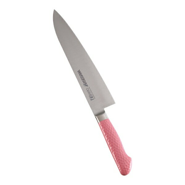 Brieto-M11 PRO DPSシリーズの包丁本体を使用、抗菌仕様ハンドルの「牛刀」■包丁の仕様・形状：牛刀（洋刃）型・刃型：両刃・刃渡りサイズ：24cm・ハンドルの色：ピンク■Brieto-M11 PRO DPSシリーズの包丁本体　サ...