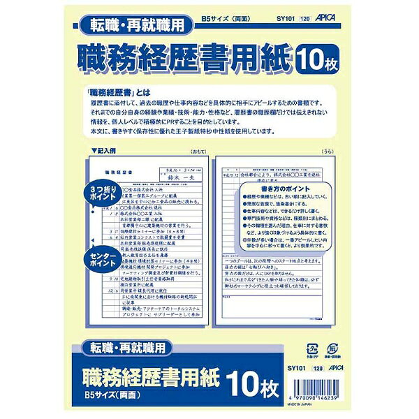 職務経歴書用紙　両面タイプB5サイズ アピカ職務経歴書用紙 B5 SY101