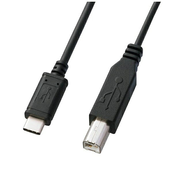 〔USB-Cポート用：USB-C ⇔ USB-Bケーブル（転送）〕USB Type-C-BのUSB2.0ケーブル。USB認証取得品。2m・ブラック。■ USB Type-Cポートを持つパソコン、タブレット端末などと、USB機器（USB2.0...