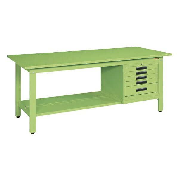 小物管理に優れたキャビネットを作業台へ組み込みました仕様■外寸：W1500×D750×H740mm■均等耐荷重：350kg■質量：92kg■均等耐荷重（引出し1段当り）：60kg■本体色：サカエグリーン■天板：軽量スチール天板（グリーン）2...