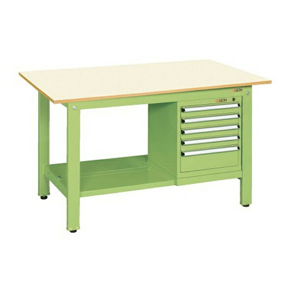 小物管理に優れたキャビネットを作業台へ組み込みました仕様■外寸：W1800×D750×H740mm■均等耐荷重：350kg■質量：70kg■本体色：グリーン■天板：軽量ポリエステル天板（アイボリー）21t■アジャスター：樹脂製ネジ径M12P...