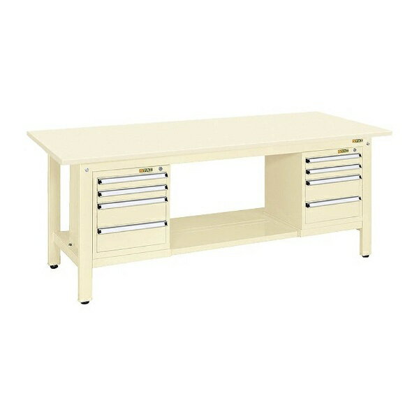 小物管理に優れたキャビネットを作業台へ組み込みました仕様■外寸：W1800×D750×H740mm■均等耐荷重：350kg■質量：103kg■本体色：アイボリー■天板：軽量スチール天板（アイボリー）25t■アジャスター：樹脂製ネジ径M12P...