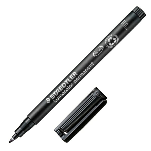 優れた定着性と耐光性で、ガラス・陶器・OHPフィルムなど様々なモノに書くことができます。★ドライセーフインクがペン先に薄い皮膜を作り、2日間ペン先の乾燥を防ぎます。（ISO554） ステッドラー[油性マーカー] ルモカラーペン 極細書きF（...