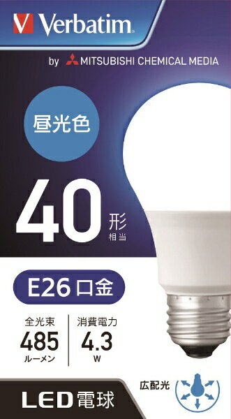 高品質・低価格のLED電球。■光の広がり： 広配光■全光束： 485lm■色： 昼光色■口金： E26■ヒートシンク： アルミニウムヒートシンク■ワット形： 40W相当■消費電力： 4.3W■2017年省エネ目標基準値達成： ○■定格寿命：...