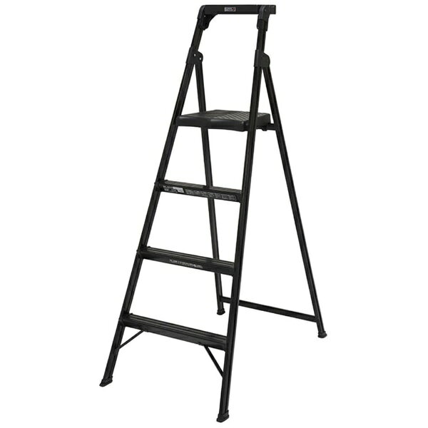 ■回転収納トレー付（トレー耐荷重5kg）で作業に便利です。■トレーには電球や工具を置ける穴や蛍光灯を置けるくぼみが付いています。■空間になじむオールブラックタイプです。【用途】・店舗什器等様々なシーンで。【仕様】・最大使用質量（kg）： 1...