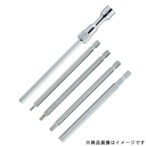 ●差込角9.5mm（3/8）用各種ハンドルなどに取付け使用可能●ビットホルダーソケット・差替ビット100mm 5本セット■品番：THC-3BH-100S■セット内容：本体ホルダーソケット(THC-3BH)、差替ビット長100mm(4mm・5...