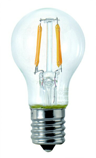 口金：E17 入力電圧：AC100V 消費電力：2W サイズ：φ35×67mm 重量：12g 全光束：230lm 色温度：2700k（電球色） グローブ種類：ガラス（クリア） 配光角度：300度 定格寿命：20000h 調光器具：× 密閉器...