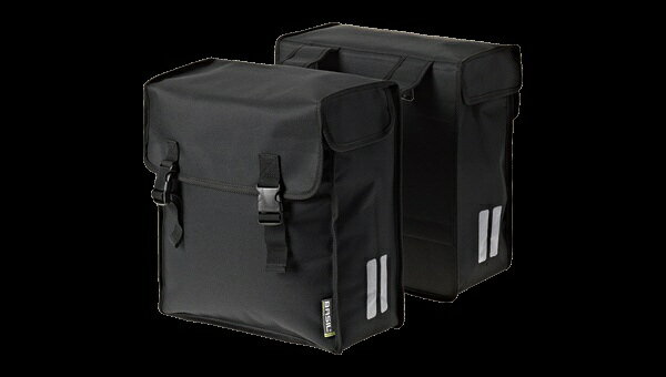 カラー：ブラック容量：52L（ペア）サイズ：35×20×40cm（幅×奥行×高さ）●バイク用ダブルバッグ。●裏面に防水加工を施したポリエステル素材。●夜間の安全性を高める反射素材。●スポーツバイクはもちろん、低重心で安定するため、小径車やチ...