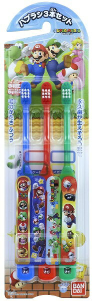 『スーパーマリオ』の使いやすいハブラシ3本セット！奥歯まで磨きやすいコンパクトヘッド。仕上げ磨きしやすい太いグリップ。選べる4種類のデザインシール付き！ -------------------------------------------...