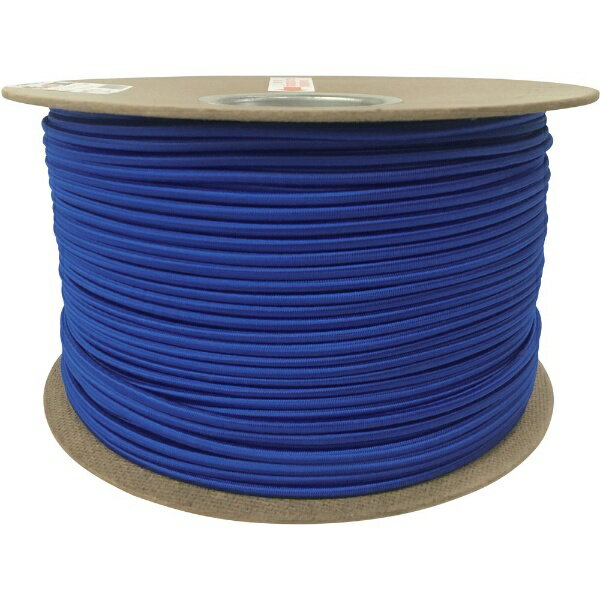 ■周囲を糸で被覆している丸ゴムロープで伸縮性があります。■自転車やバイクの荷物固定など。■キャリーカートや自転車の荷物の固定。■色：ブルー■長さ(m)：200■標準幅(mm)：6■包装形態：ドラム巻■中芯：天然ゴム■被覆：ポリエステル