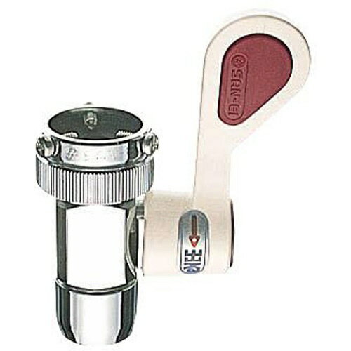 ●レバー操作で泡沫吐水の水量調節・一時止水。●丸吐水口径13から22mm用のビス止め式。●材質 黄銅、ABS樹脂