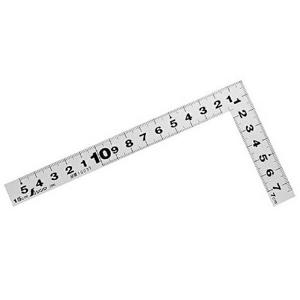 精度:直角度：100mmにつき0.1mm以下,長さの許容差：±0.2mm以下 表目盛 長枝：外目盛15cm 内目盛10cm 短枝：外目盛7.5cm 内目盛7cm 裏目盛:長枝：外目盛5寸 内目盛3寸 短枝：外目盛2.5寸 内目盛2寸 形状:...