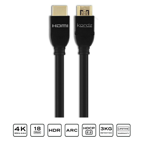 Kordz PRS3 PASSIVEは，0.5〜5mのメタルHDMIケーブルで，HDMI2.0規格の最高スペック4k, 60P, HDR18Gbps伝送を安定して行える高信頼性を誇ります。柔軟なケーブル，保持力3kgの抜け止め突起付きコネク...