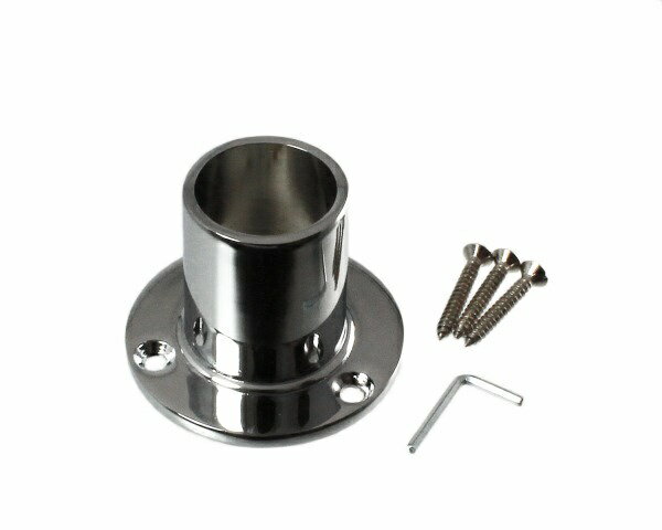 パイプの取り付けに便利なソケットです。ステンレスパイプ・パイプブラケット金具シリーズパイプ取付用パーツ。パイプの端部を壁面などに取り付けるための金具です。サイズ： 25mm。止ネジ付。