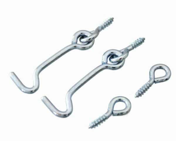 扉が風などであおられないように、固定できます。防犯用補助錠金具扉の開閉位置の保持。ドアや開き障子などを開けたまま止めておく金具として、また扉等の開き防止の引っ掛りとして使用します。サイズ： 50mm。カラー・仕上： ユニクロ。入数： 2。