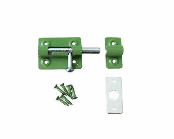 開き戸などを固定する金具です。防犯用補助錠金具開き戸等の施錠。ドアなどを内側から閉めるのに用います。サイズ： 中。本体金具ビスピッチ： 23.5mm。受け金具ビスピッチ： 17mm。