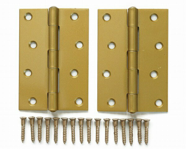 家具・建具の組立・補修等に最適な蝶番です。家具・タンスの蝶番（丁番）シリーズ■材質： 鉄■入数： 2枚家具・建具の開き扉用丁番。開き戸の開閉軸に用いる金物です。サイズ： 102mm。カラー： 仕上： ゴールド。入数： 2。